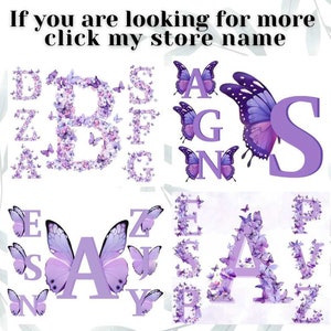 Purple Butterflies Letters, Butterfly Alphabet PNG, Butterfly Wing ...