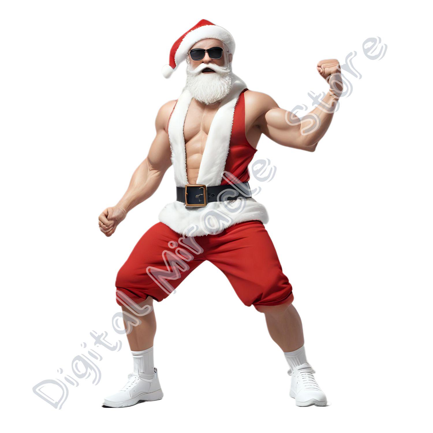 Bodybuilder Santa, Cool Santa PNG, Santa With Sunglasses, Funny Santa ...