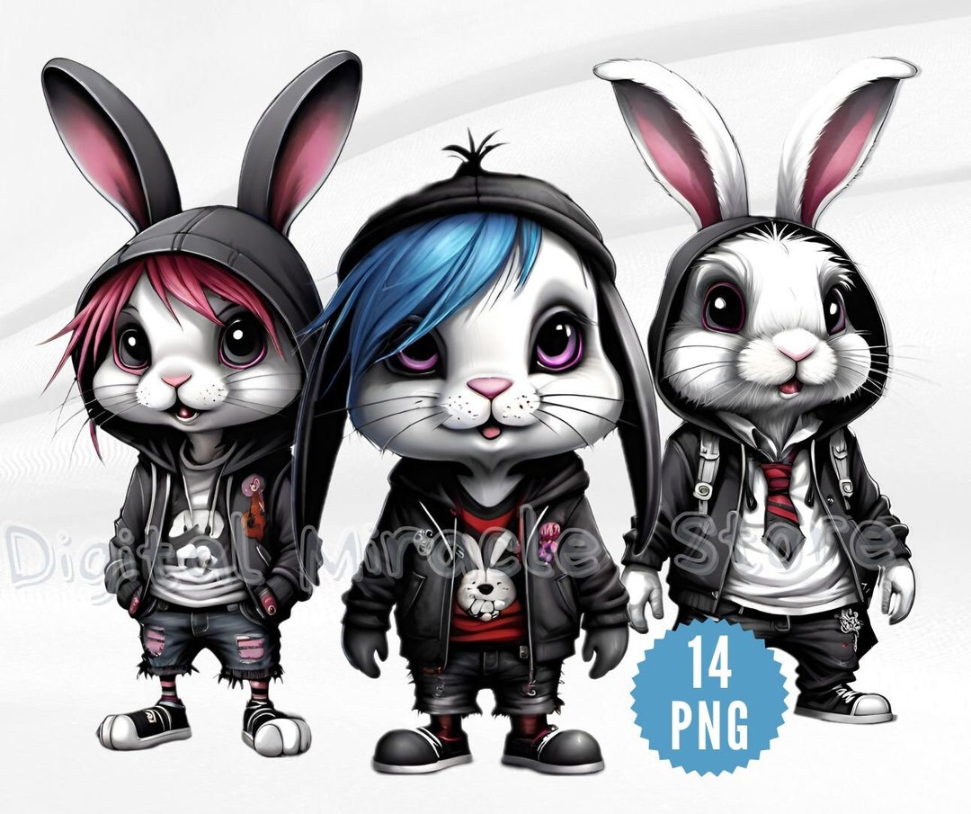 Emo Bunny PNG, Bunny Clipart, Emo Rabbit, Gothic Bunny, Punk Bunny ...