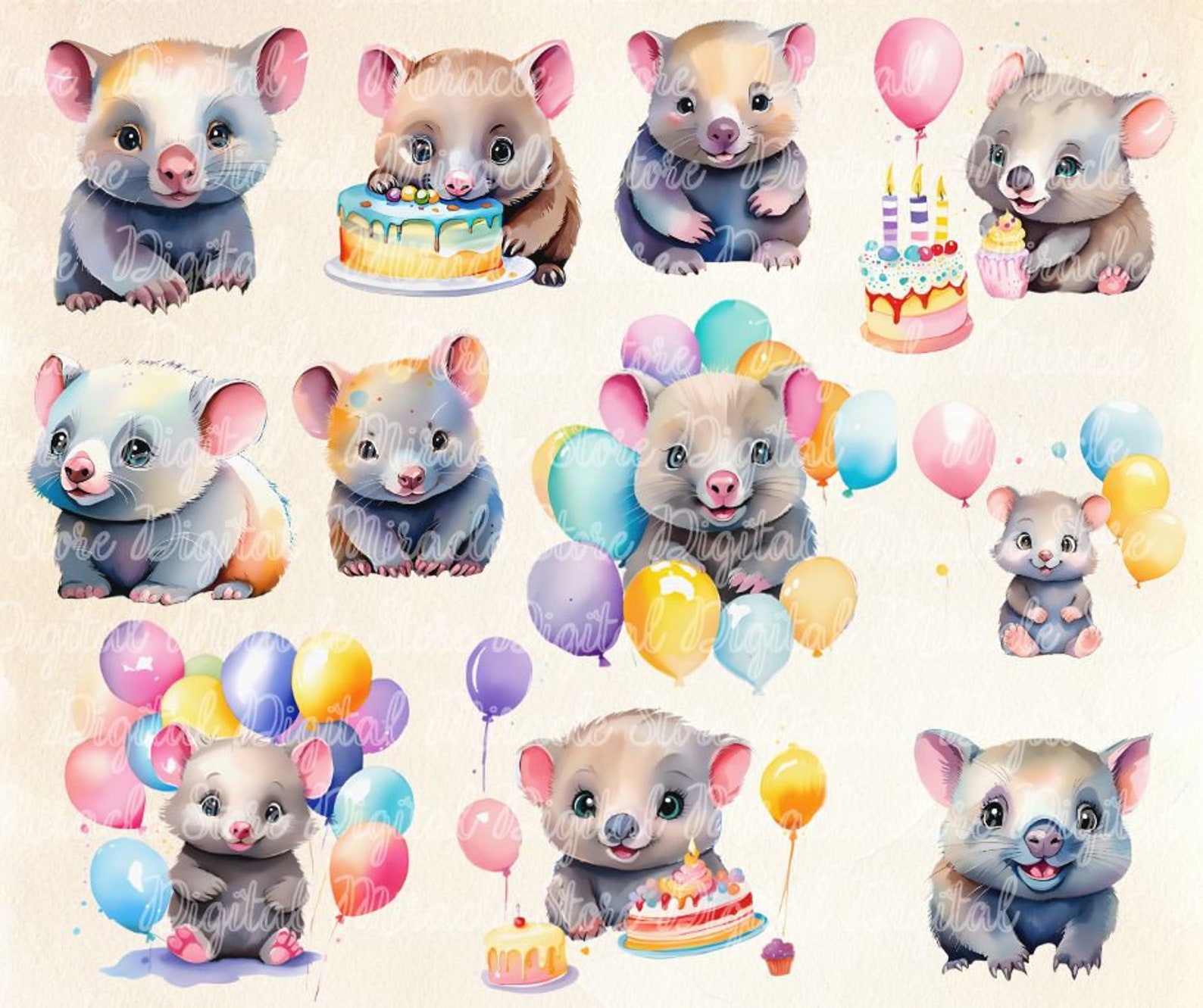 Wombat With Balloons, Wombat PNG, Aussie Party, Birthday Wombat, Wombat ...