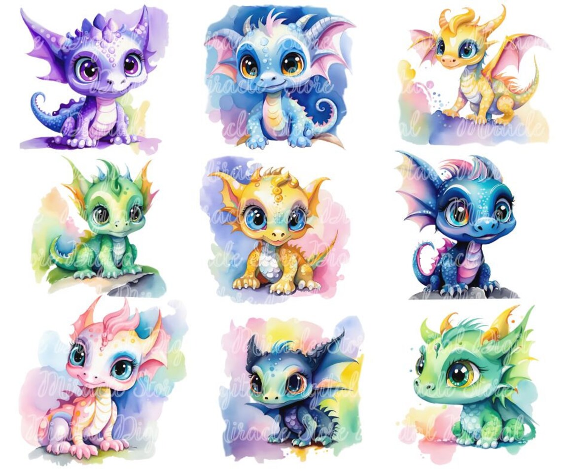 Cute Dragons Clipart, Dragon Clipart Digital, Dragon PNG, Cute Baby ...