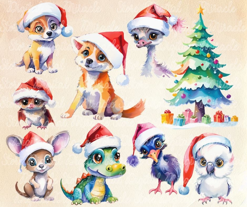 Australian Animals Christmas Clipart, Aussie Christmas, Australia ...