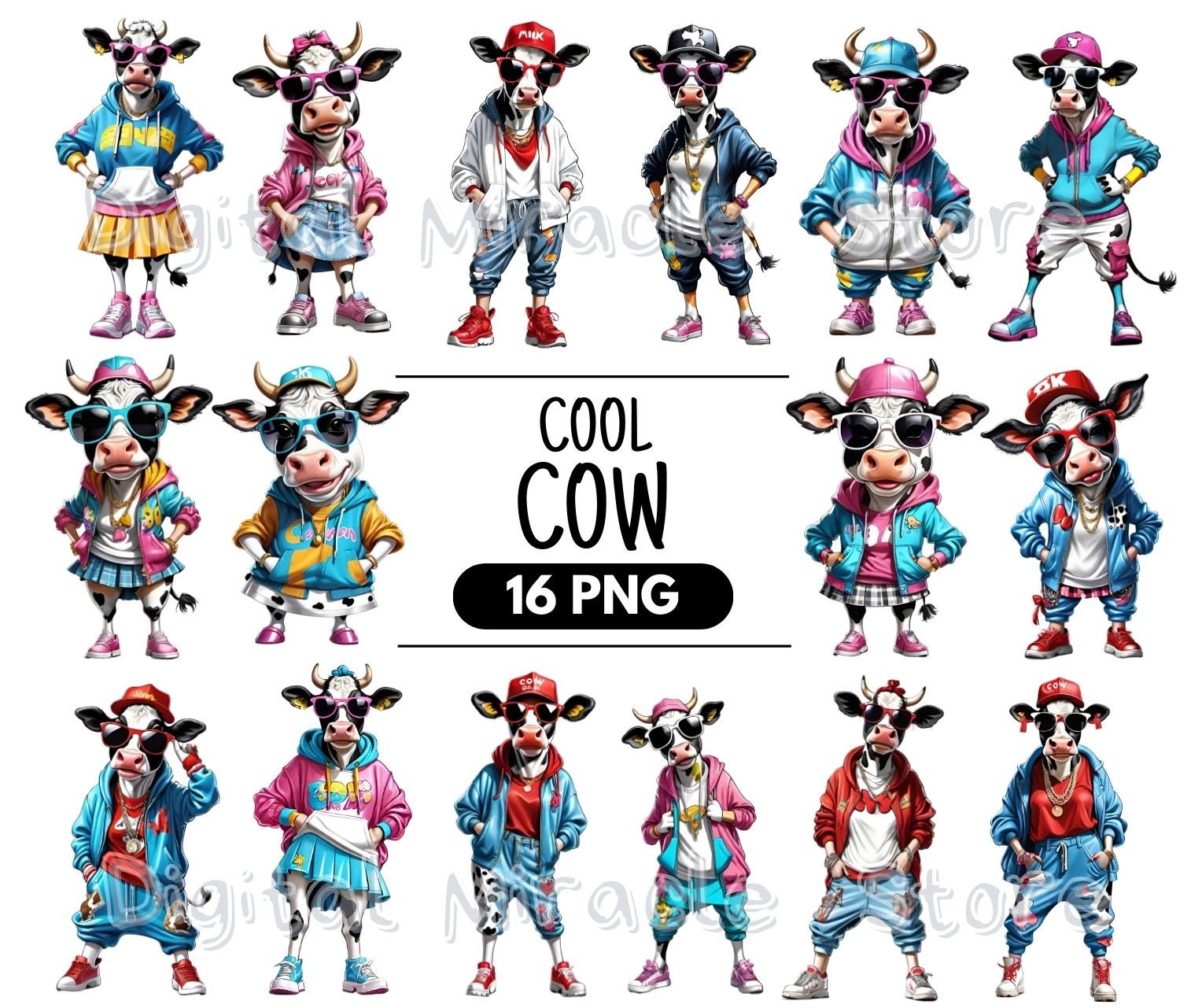 Cow in Dress, Funny Cow PNG, Cool Cow, Streetwear Cow, Hip Hop Cow ...
