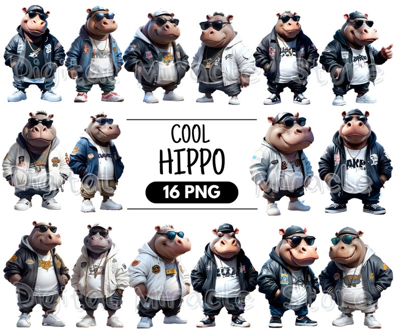Hip Hop Hippo, Funny Hippo PNG, Cool Hippo With Sunglasses, Cartoon ...