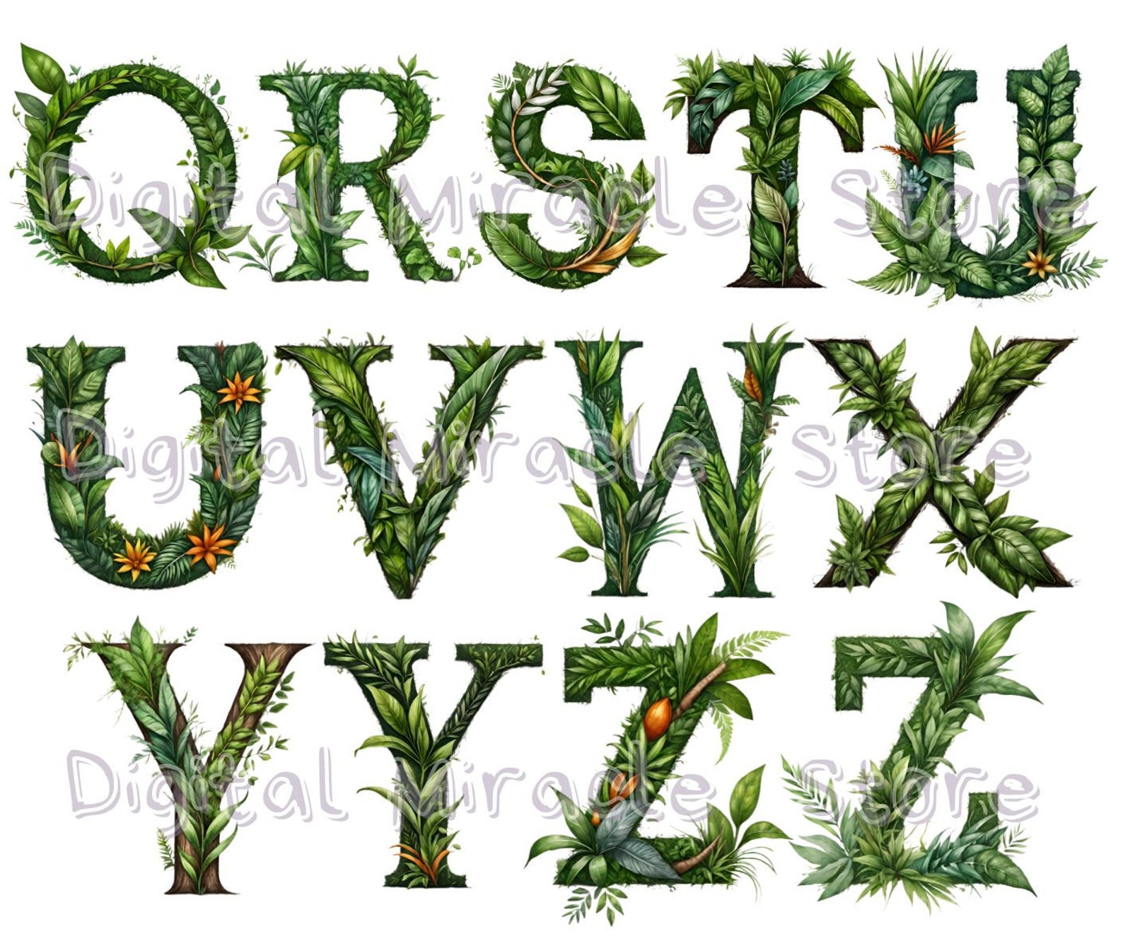 Jungle Alphabet, Tropical Leaves Alphabet, Moss Letters, Greenery ...