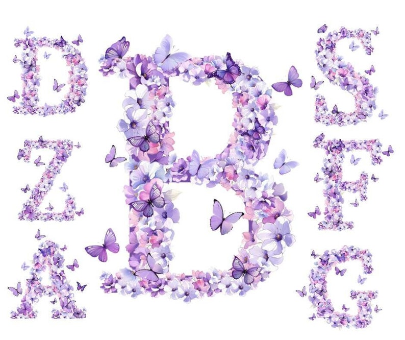 Floral Letters PNG, Purple Flowers Alphabet PNG, Flower Font PNG ...