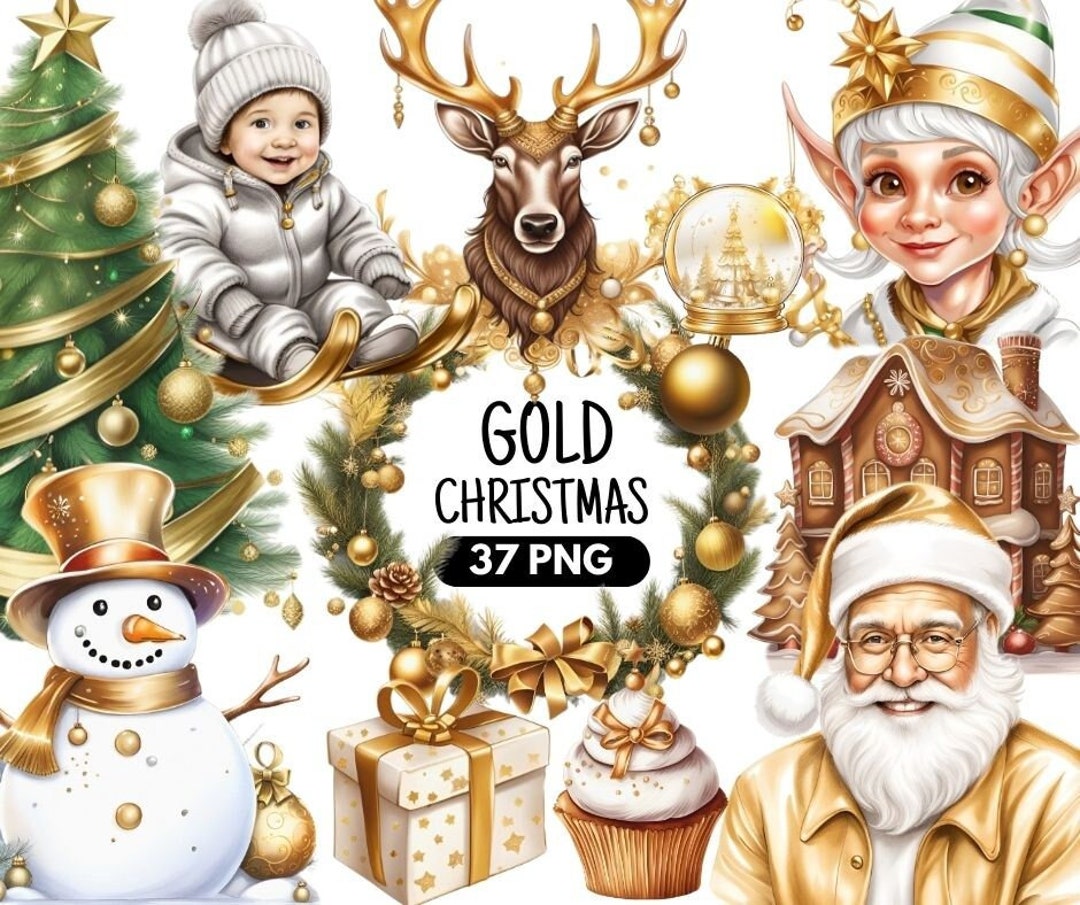 Gold Christmas PNG, Cute Christmas Clipart, Gold Christmas Tree PNG ...