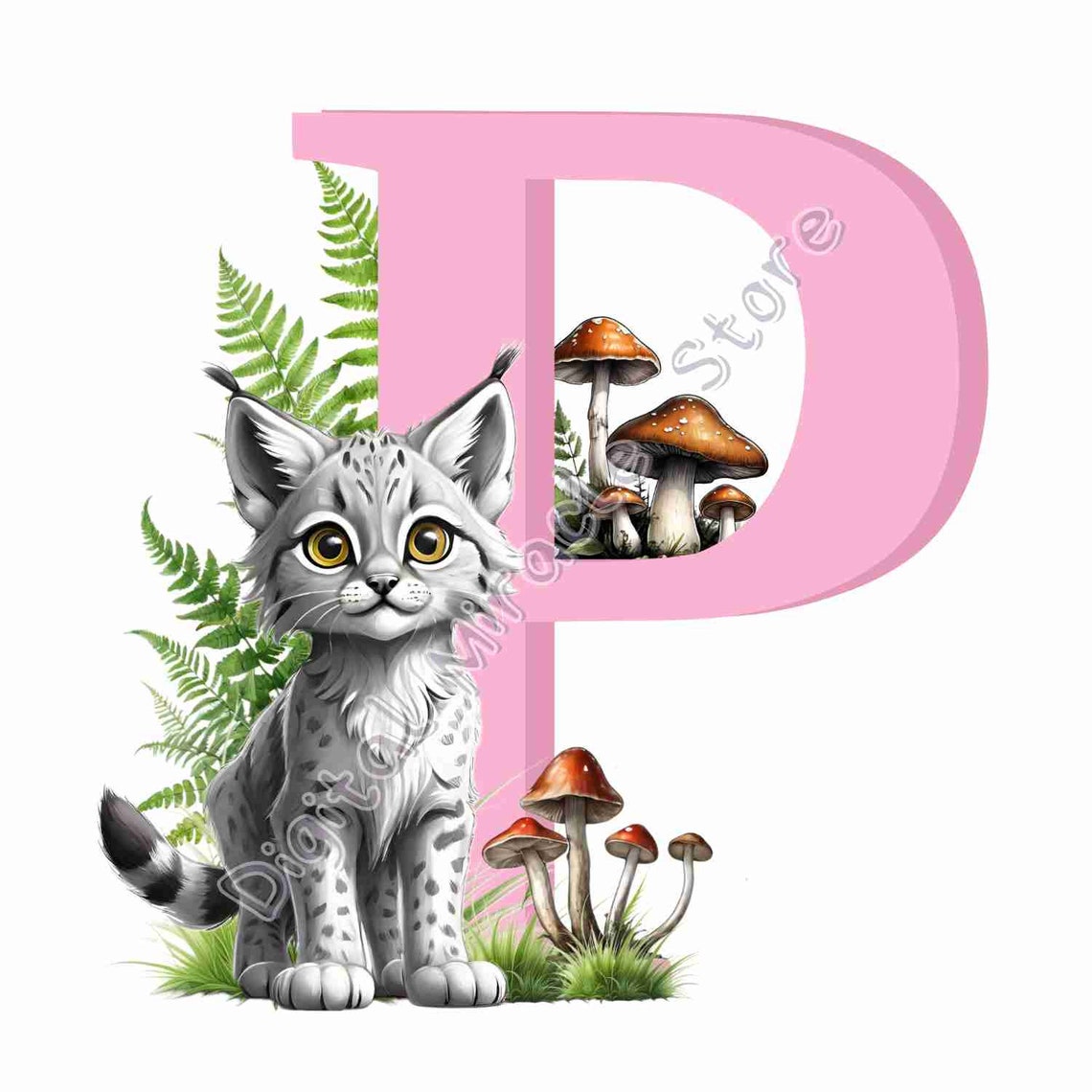 Pink Woodland Letters, Woodland Alphabet, Pink Forest Clipart, Pink ...