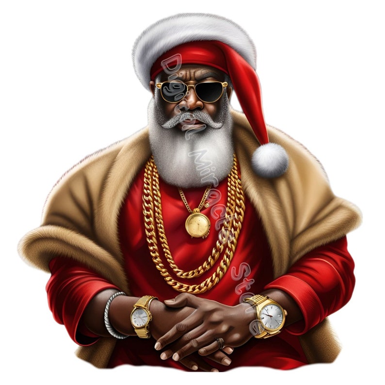 Black Santa PNG, Cool Santa PNG, African American Santa, Afro Santa ...