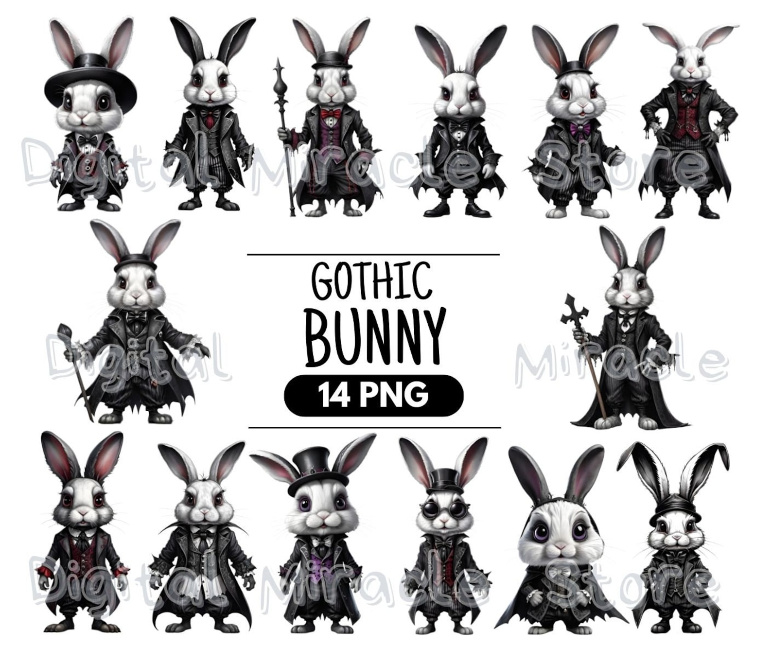 Gothic Bunny, Punk Bunny, Emo Bunny, Gothic Easter Clipart, Punk Easter PNG, Creepy Easter Bunny ...