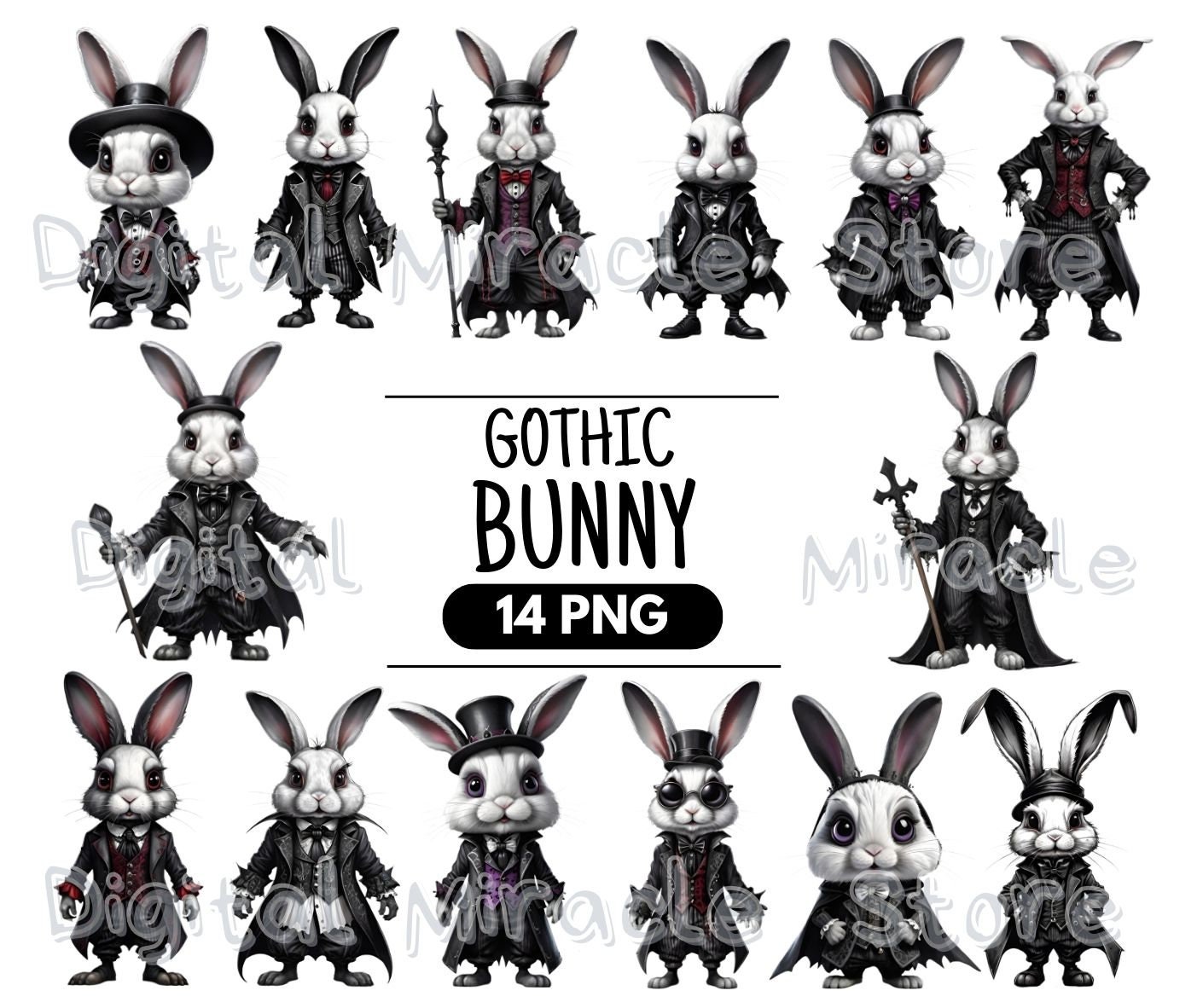 Gothic Bunny, Punk Bunny, Emo Bunny, Gothic Easter Clipart, Punk Easter PNG, Creepy Easter Bunny ...
