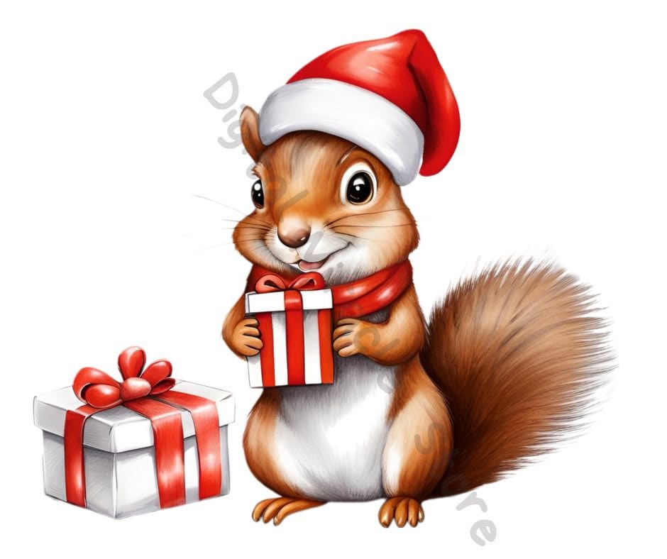 Christmas Squirrel PNG, Cute Squirrel PNG, Christmas Animals, Baby ...