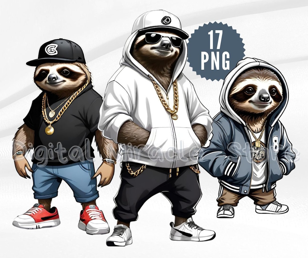 Funny Sloth, Hip Hop Sloth, Cool Sloth PNG, Sloth Sublimation, Sloth in ...