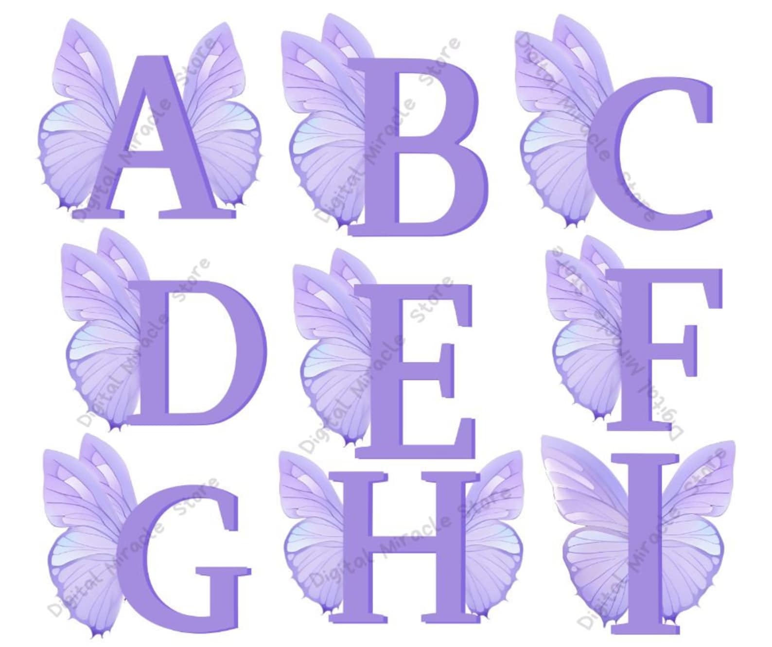 Purple Butterflies Letters, Butterfly Alphabet PNG, Butterfly Wing ...