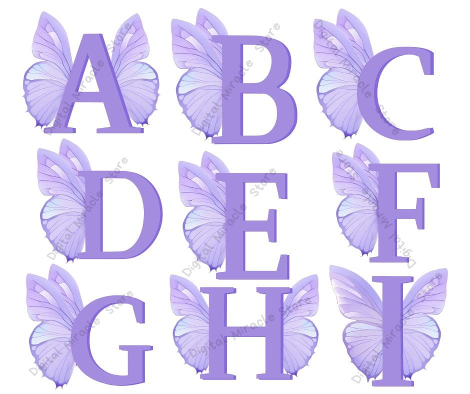 Purple Butterflies Letters, Butterfly Alphabet PNG, Butterfly Wing ...