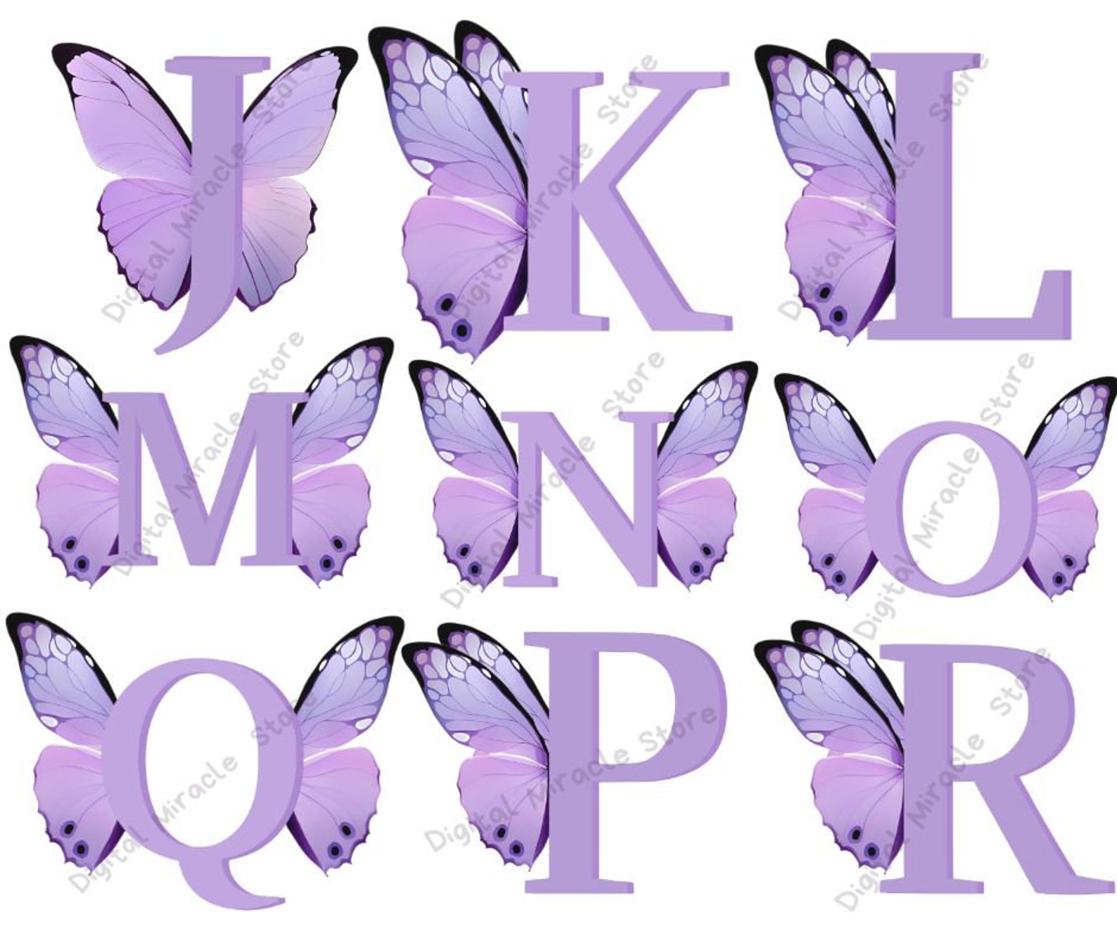 Butterfly Wing Letters, Butterfly Monogram Clipart, Butterfly Alphabet ...