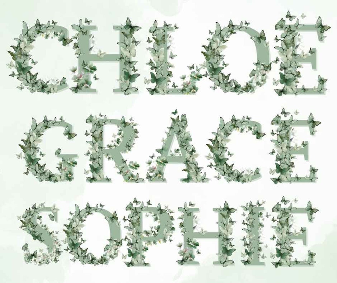 Sage Green Alphabet PNG, Green Letters, Butterfly Alphabet, Flower ...