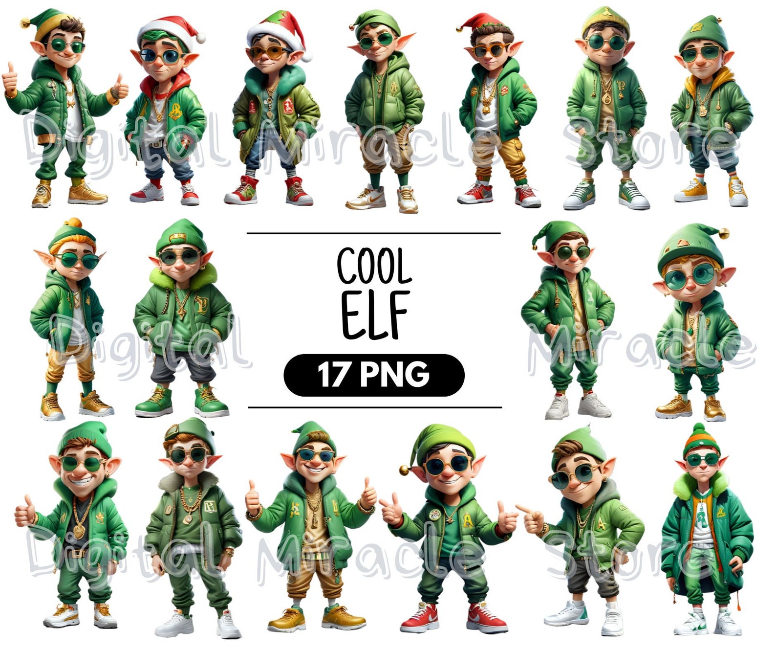 Cool Elf Clipart, Hip Hop Elves, Elf in Sunglasses, Funny Elf, Festive ...