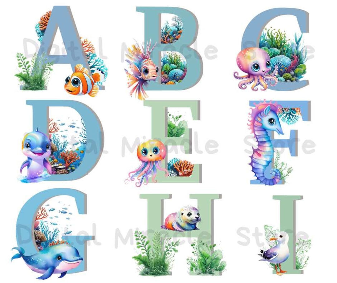 Ocean Alphabet, Ocean Letter Name, Nautical Nursery, Ocean Font ...