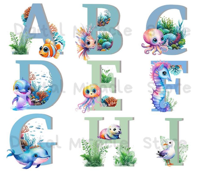 Ocean Alphabet, Ocean Letter Name, Nautical Nursery, Ocean Font ...