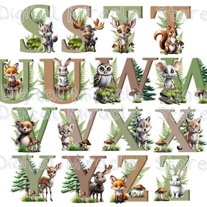 Woodland Alphabet, Forest Alphabet, Woodland Animals Clipart, Cute ...