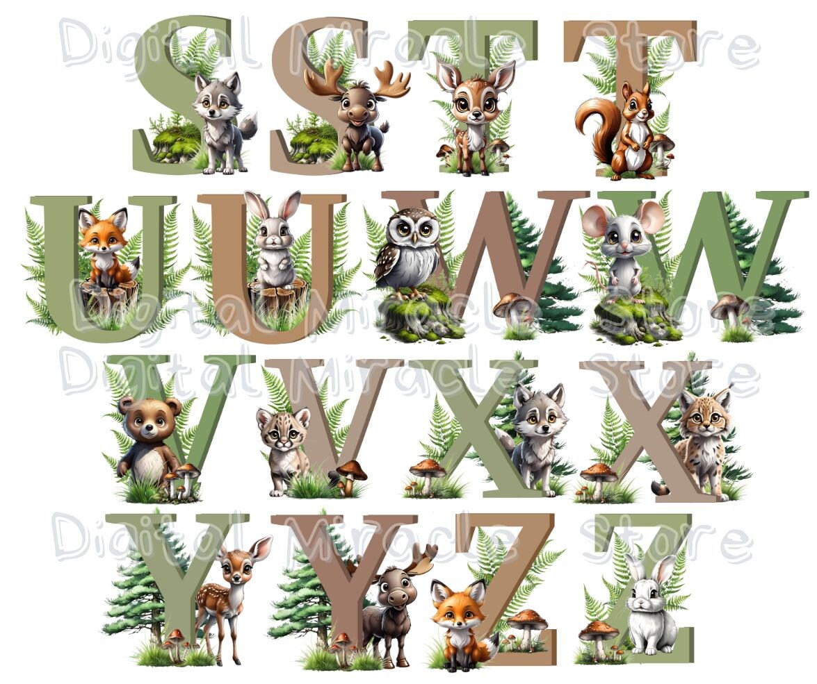Woodland Alphabet, Forest Alphabet, Woodland Animals Clipart, Cute ...