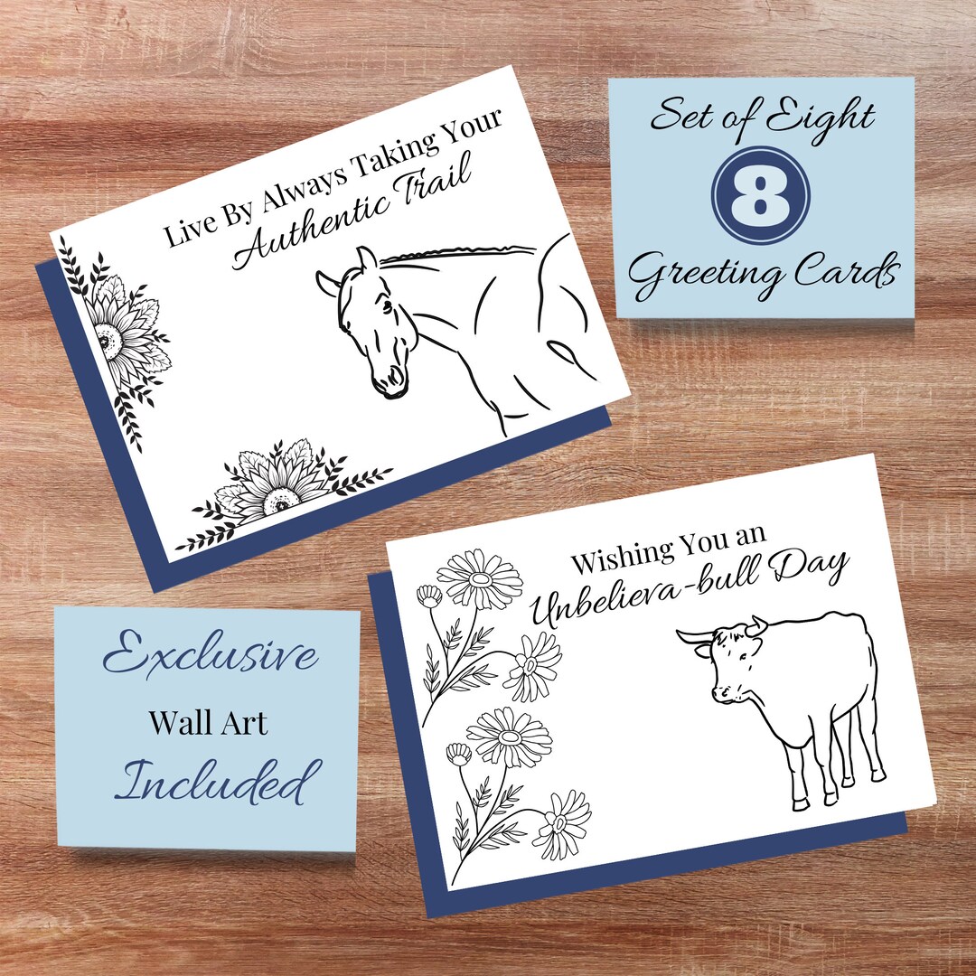 Printable Western Greeting Cards Set to Colour Horse and Bull Bonus ...