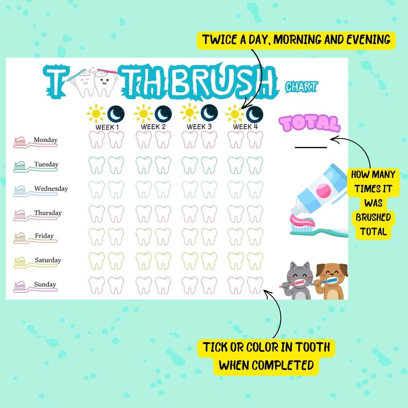 Teeth Brushing Chart | Brush Your Teeth | Tooth Chart | Brush Teeth ...