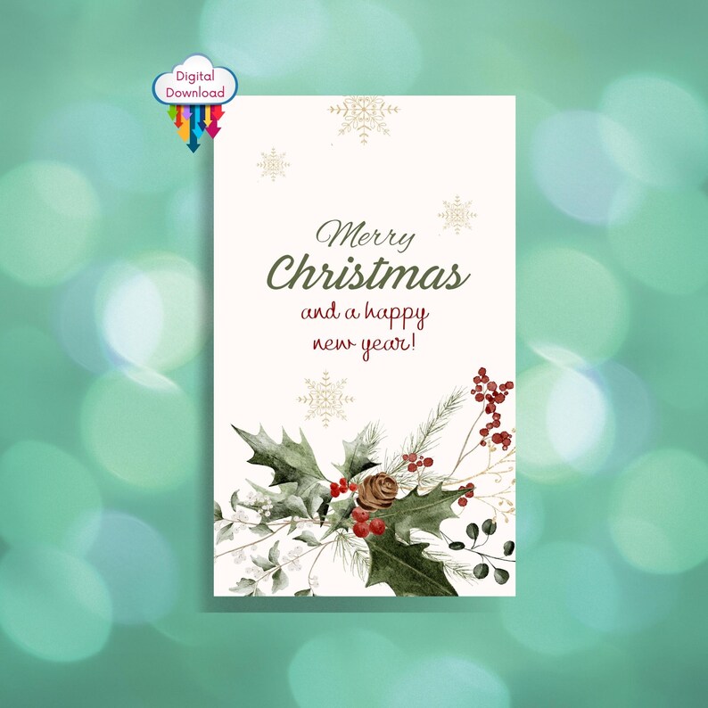 Christmas Tree Card Digital Download Printable Merry Christmas Card ...