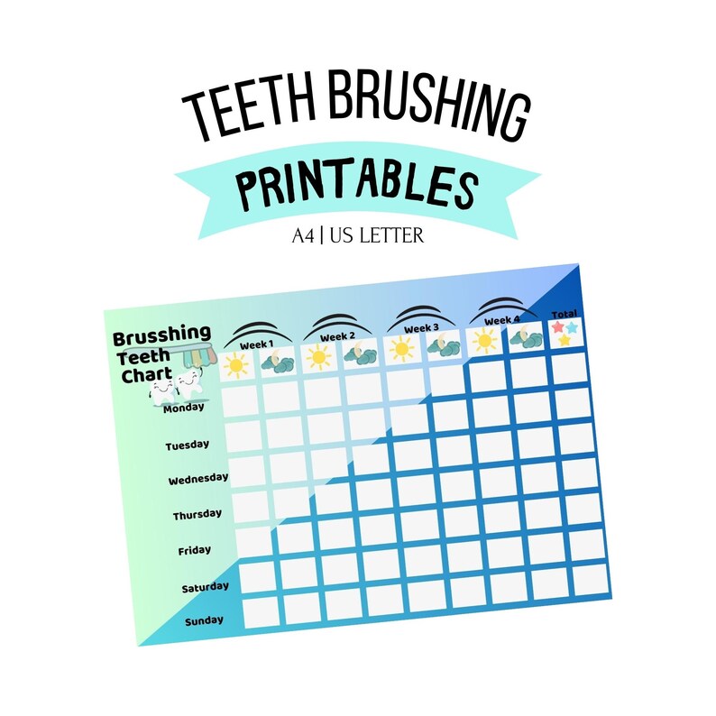 Tooth Brushing Chore Chart Printables, Kids Printable, Brushed Teeth ...