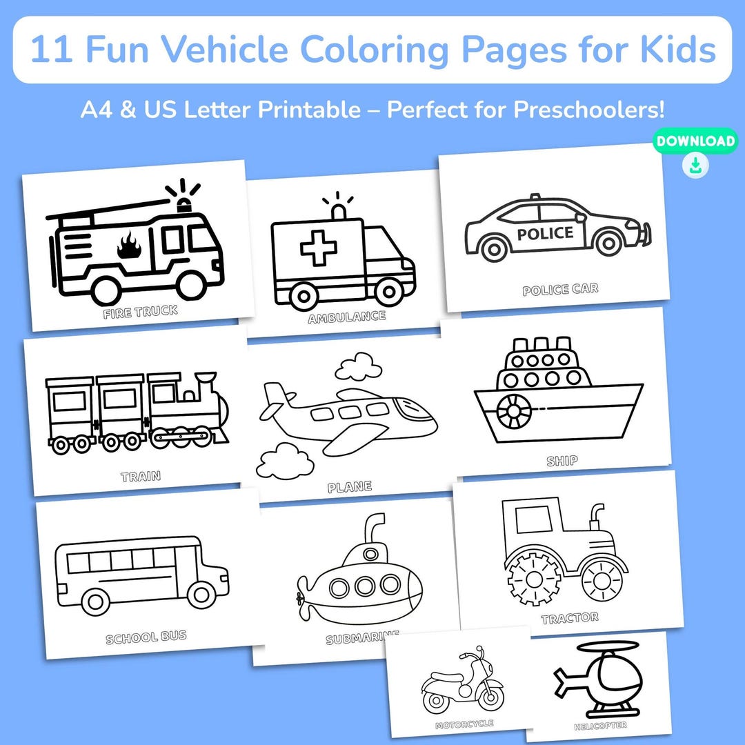 Printable Vehicle Coloring Pages for Kids – 10 Transportation ...