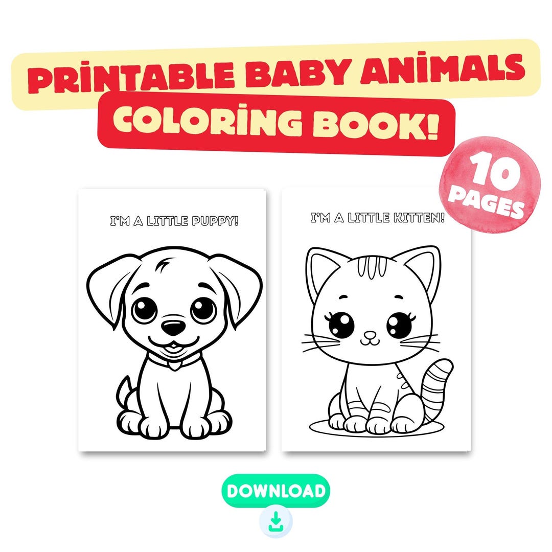 Printable Cute Baby Animal Coloring Book – Toddler PDF Download – Puppy ...