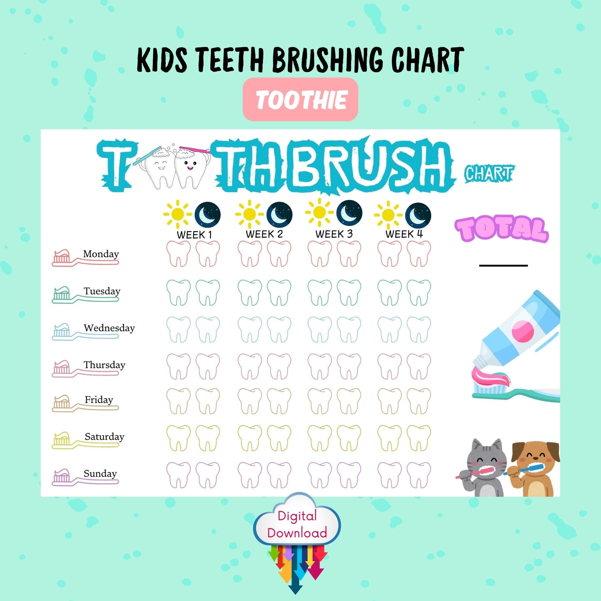 Teeth Brushing Chart | Brush Your Teeth | Tooth Chart | Brush Teeth ...