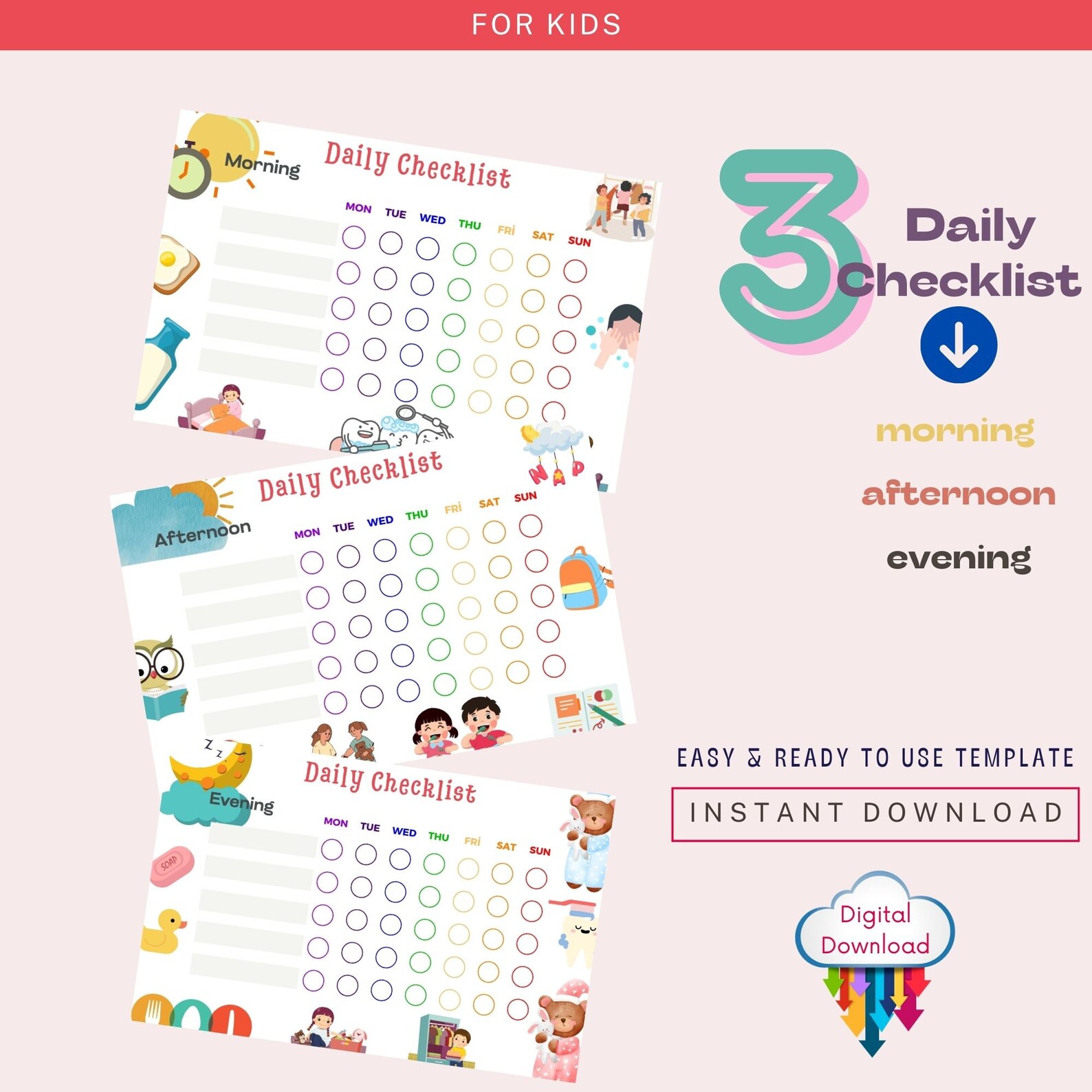 Kids Daily School Checklist | Printable | Kids Responsibility Chart, to ...
