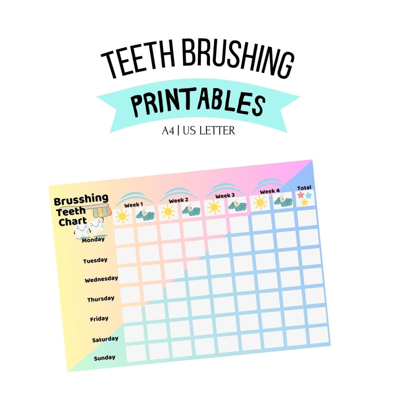 Tooth Brushing Chore Chart Printables, Kids Printable, Brushed Teeth ...