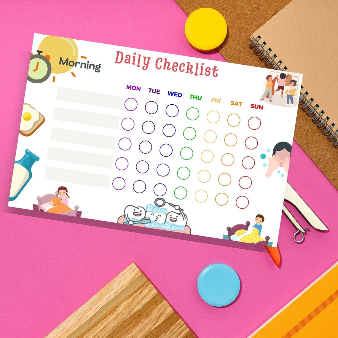 Kids Daily School Checklist Printable Kids Responsibility Chart, to Do ...