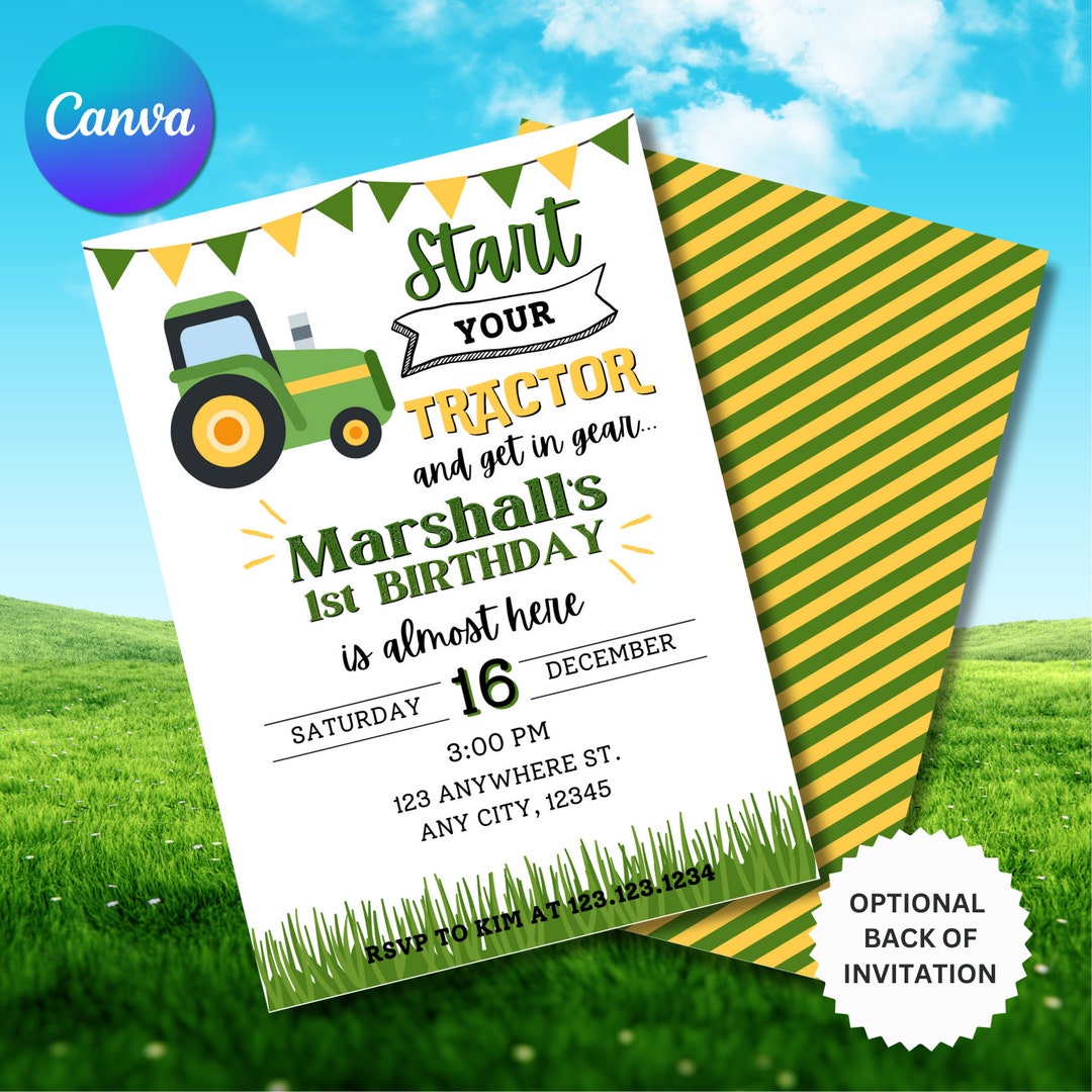 Tractor Birthday Invitation | Tractor Birthday Party | Printable ...