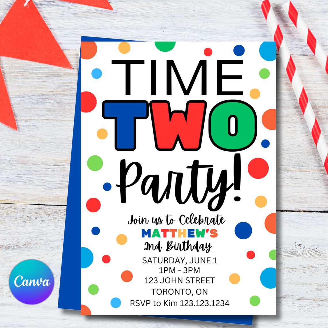 Time Two Party Birthday Invitation 2nd Birthday Party Invite Printable ...