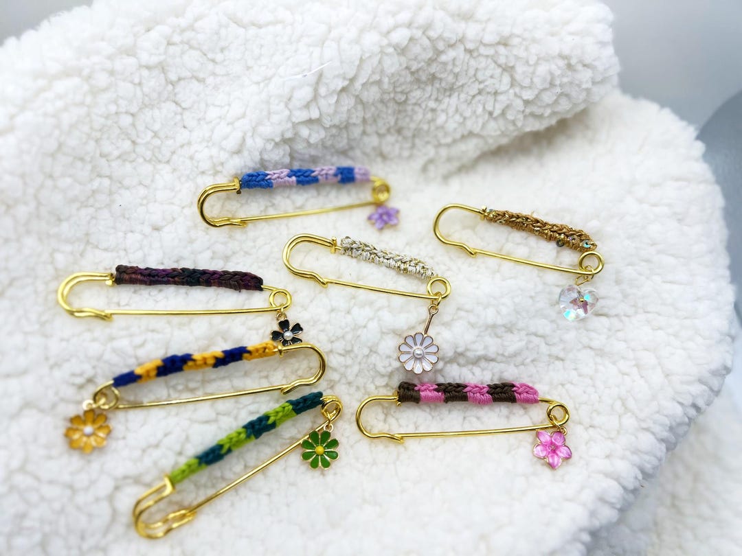 Gold Crochet Safety Pin Brooch With Enamel Charm - Etsy