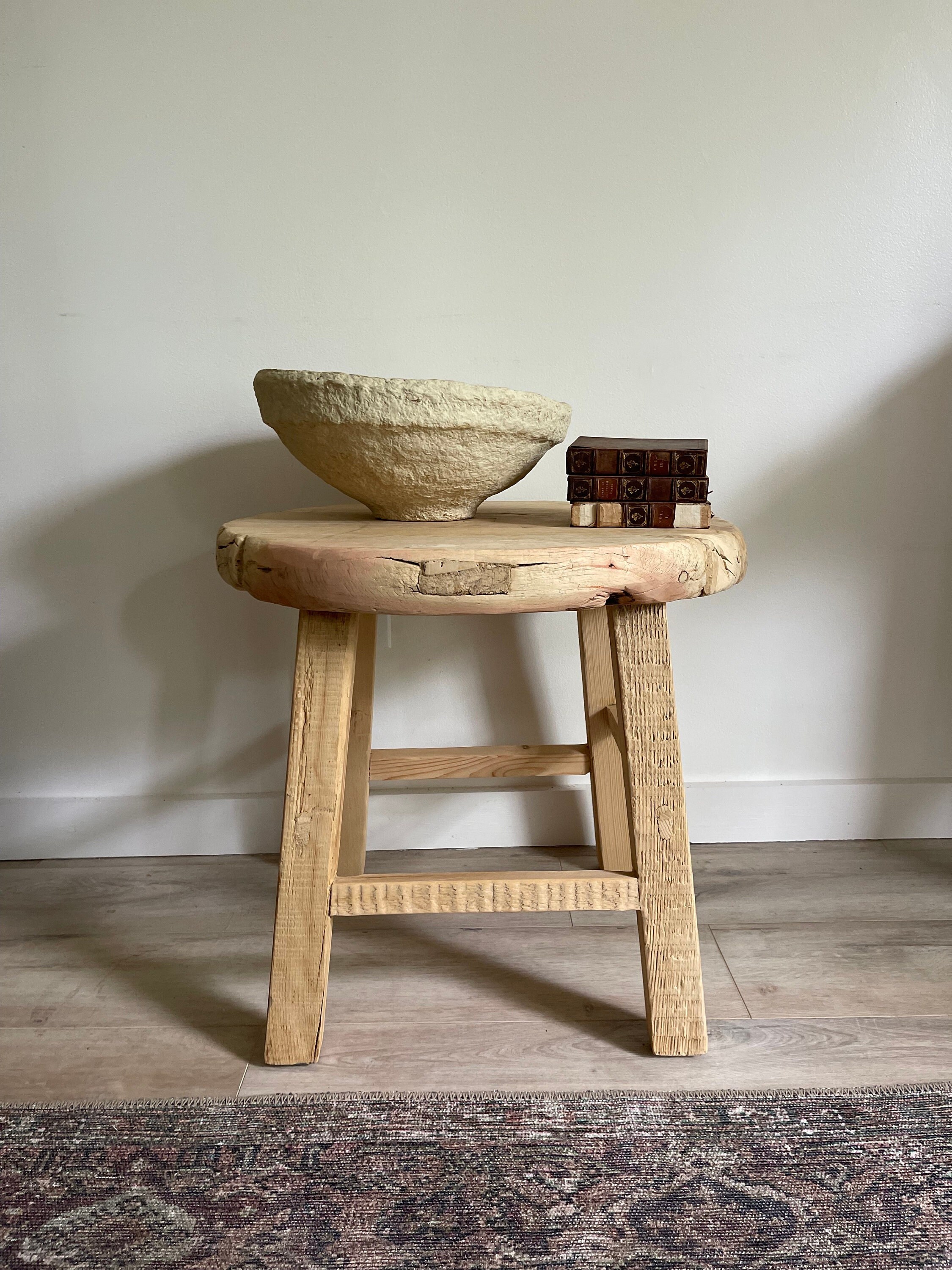 Round Elm Wood Side Table - Etsy