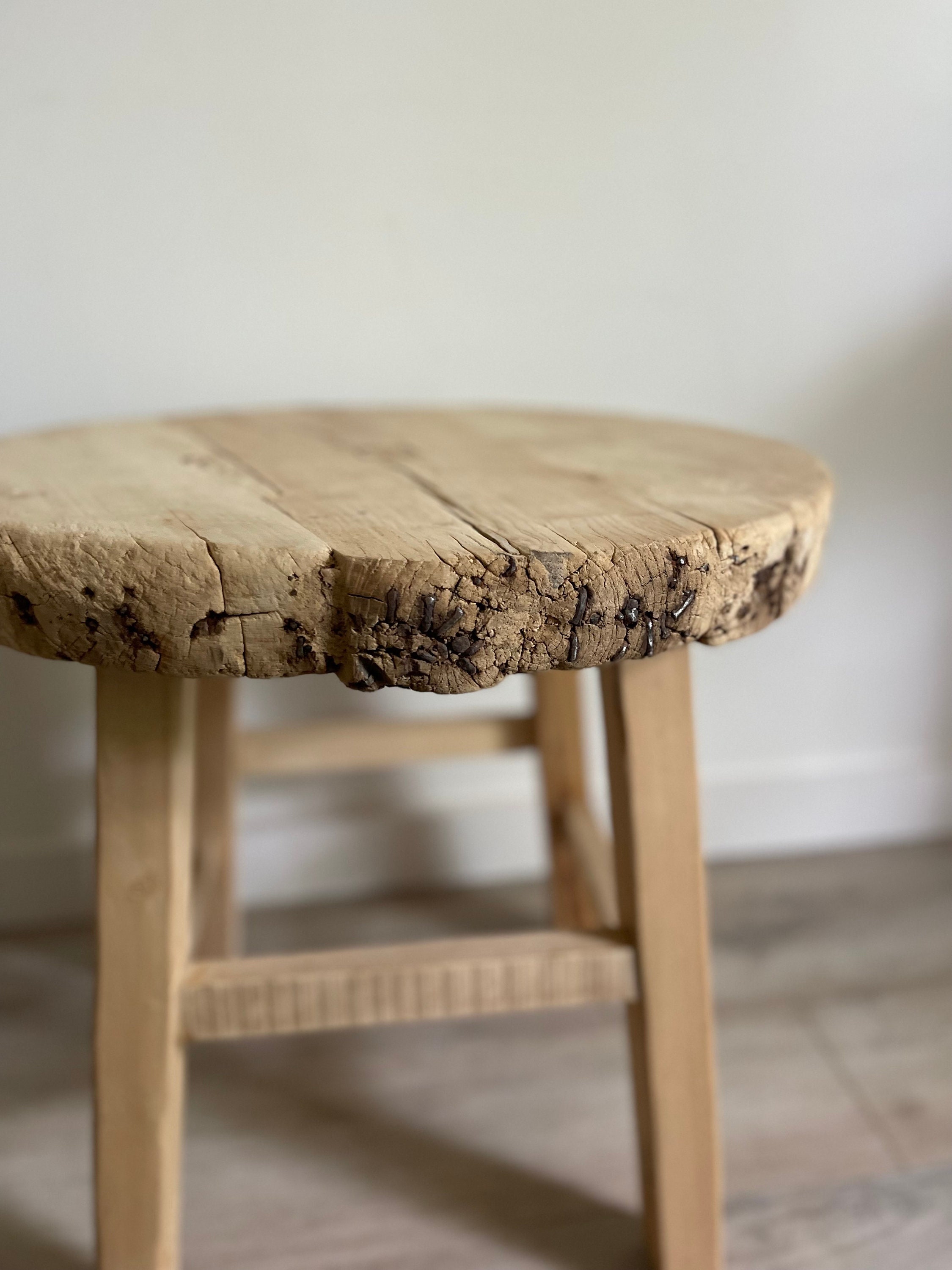 Round Elm Wood Side Table - Etsy