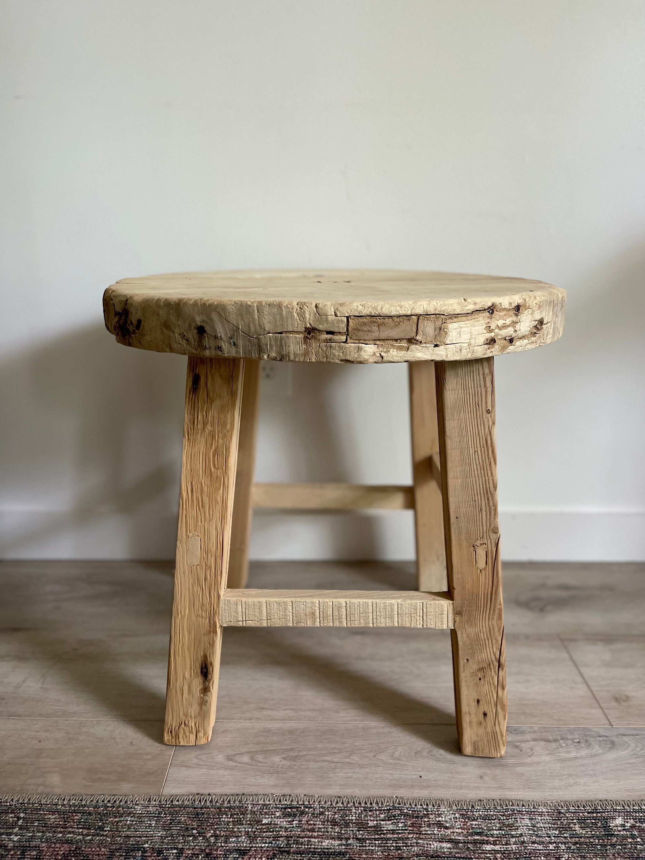 Round Elm Wood Side Table - Etsy