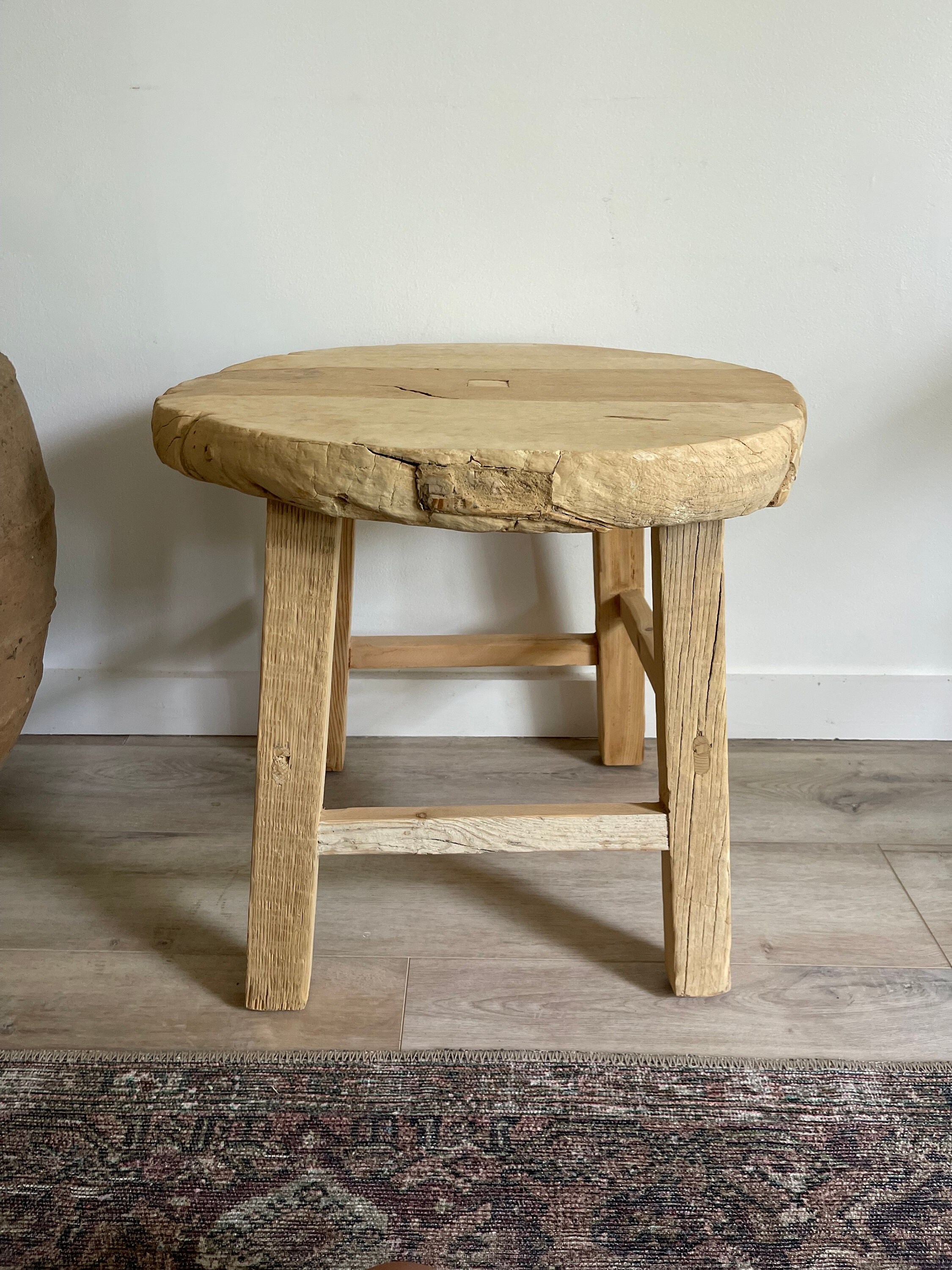 Round Elm Wood Side Table - Etsy