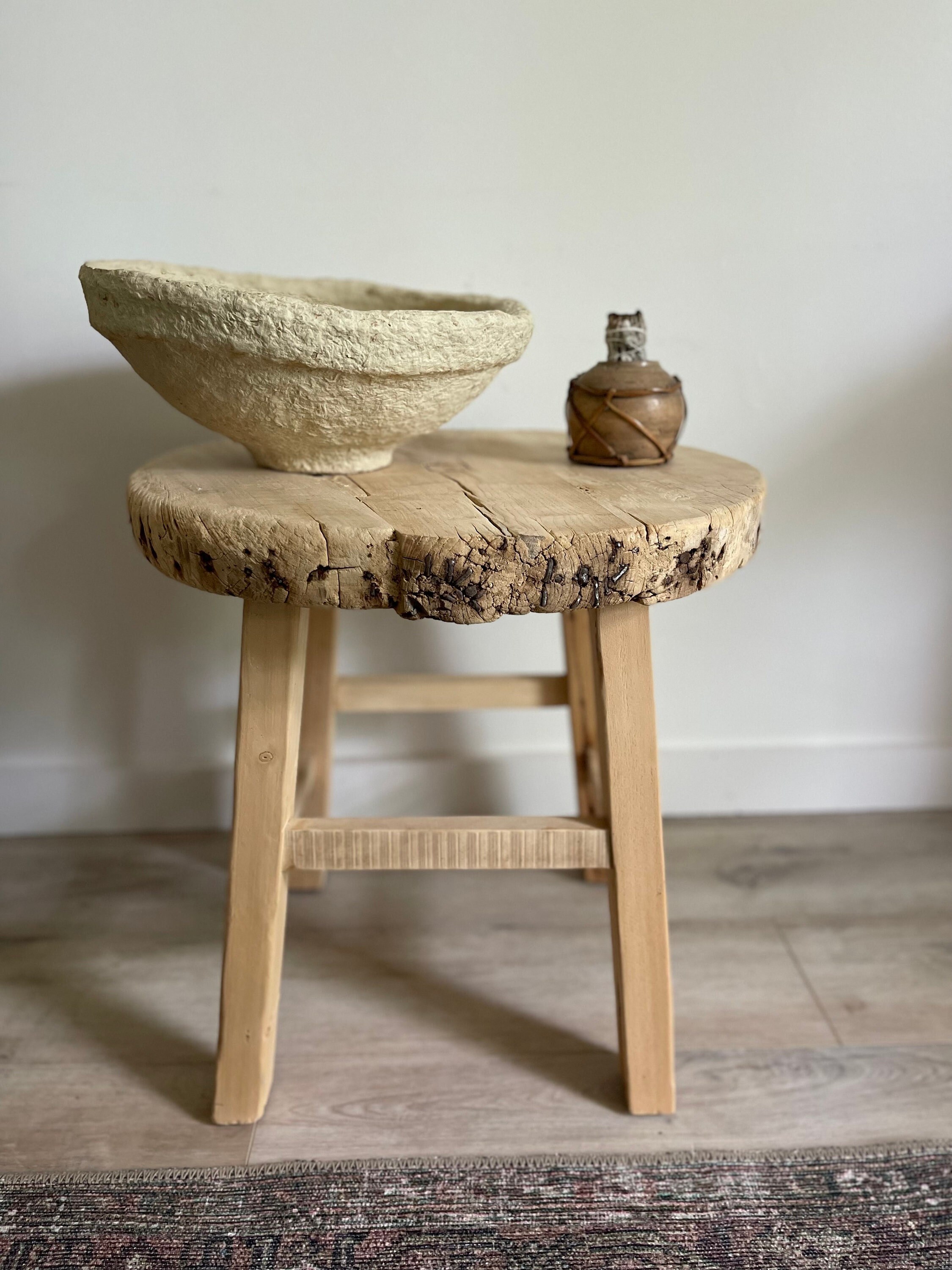 Round Elm Wood Side Table - Etsy