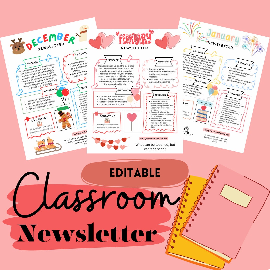 Newsletter Template, Editable Newsletter, Monthly Newsletter, School ...