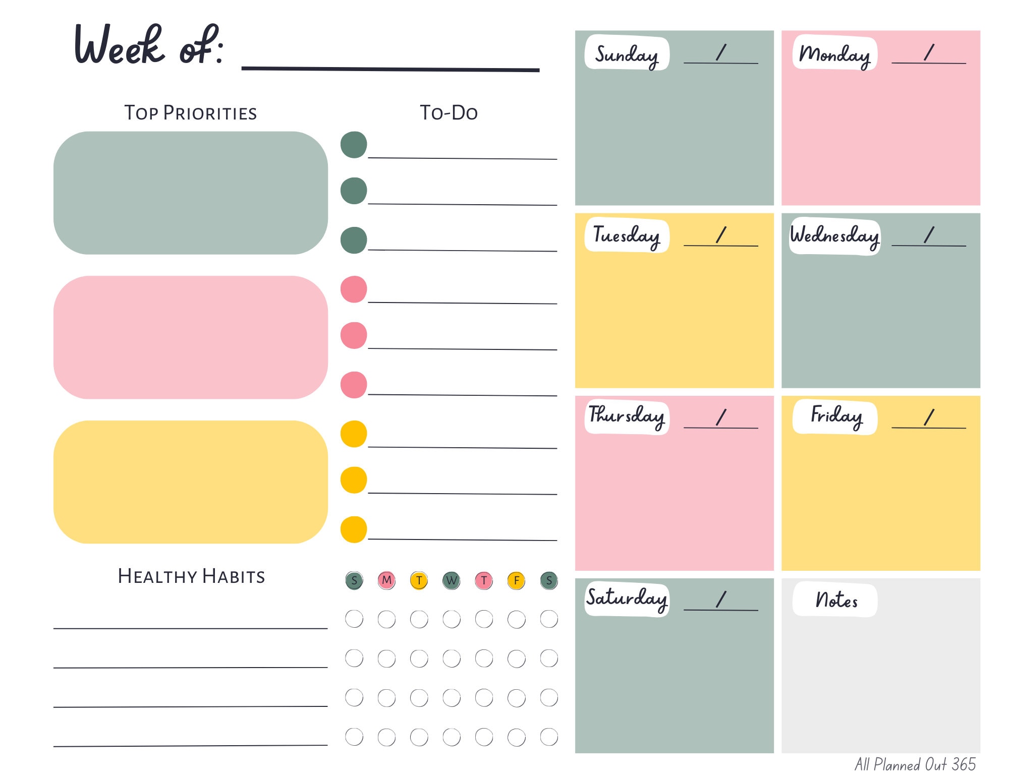 Simple Undated Weekly Planner, Includes Priorities, Habits, To-do List ...