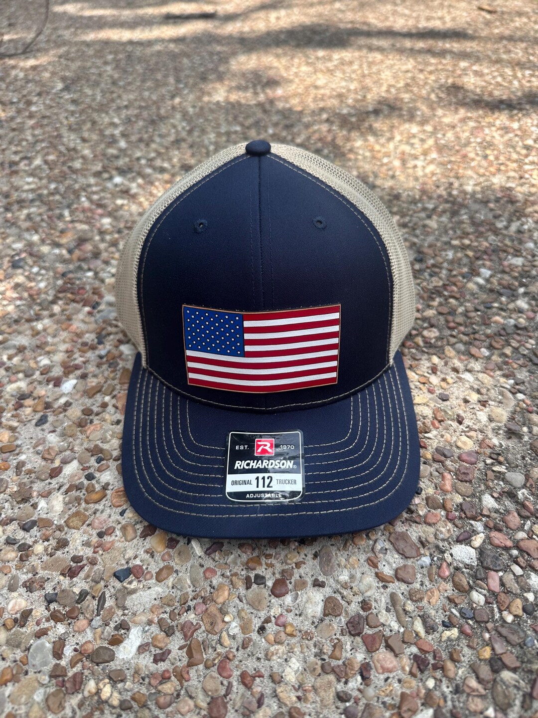 American Flag | Red, White & Blue | Trucker Hat With Leather Patch ...