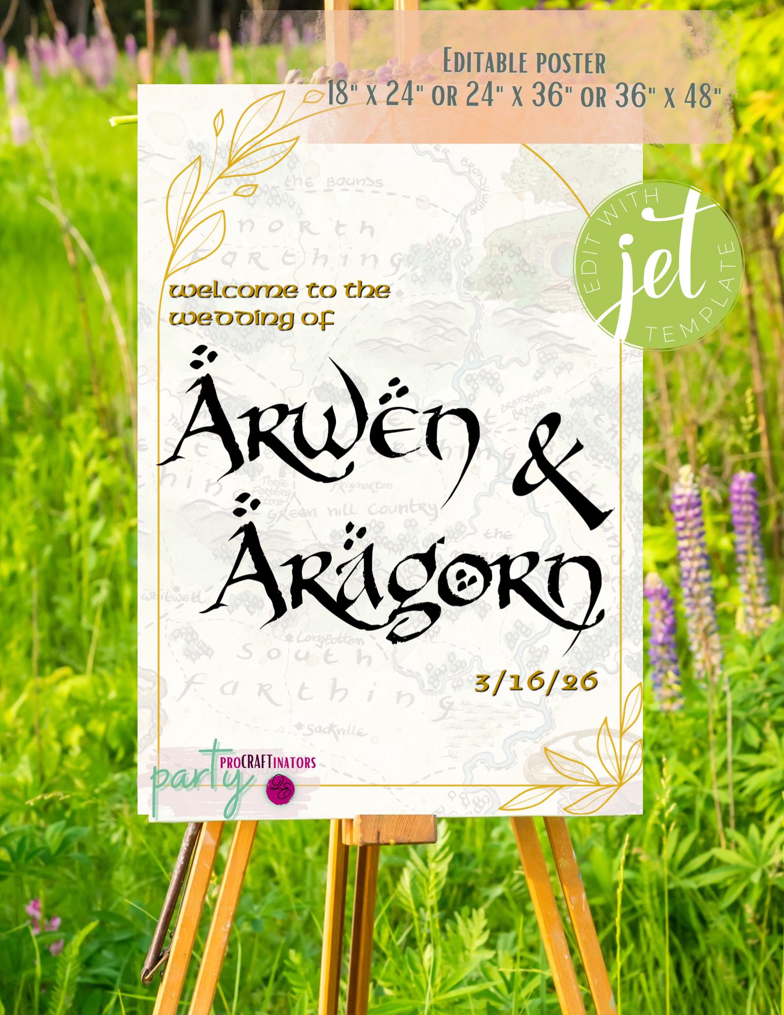 EDITABLE LOTR Wedding Welcome Signlord of the Rings, Hobbit, Middle ...