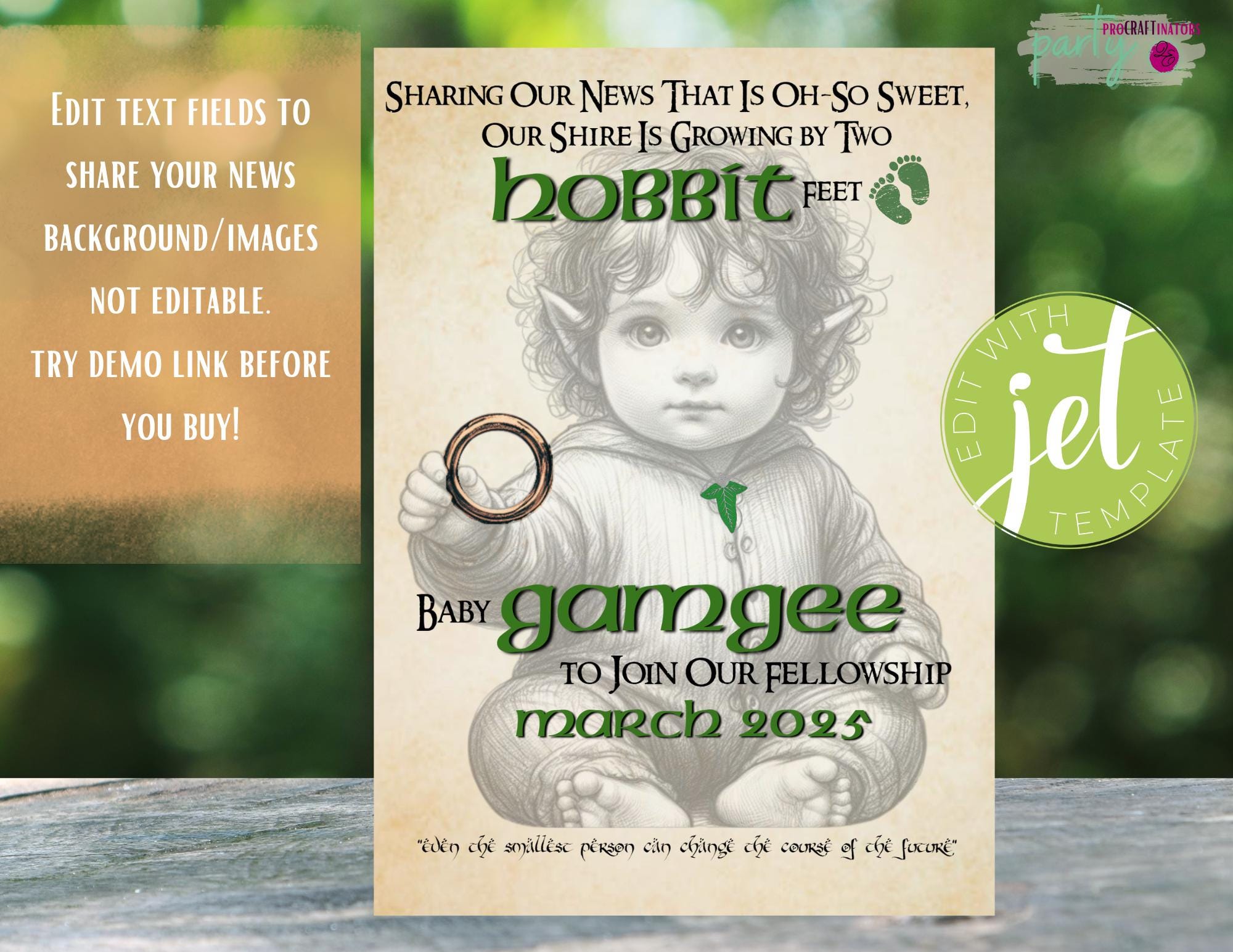 EDITABLE Hobbit/lord of the Rings Pregnacy Announcement, LOTR, Hobbit ...