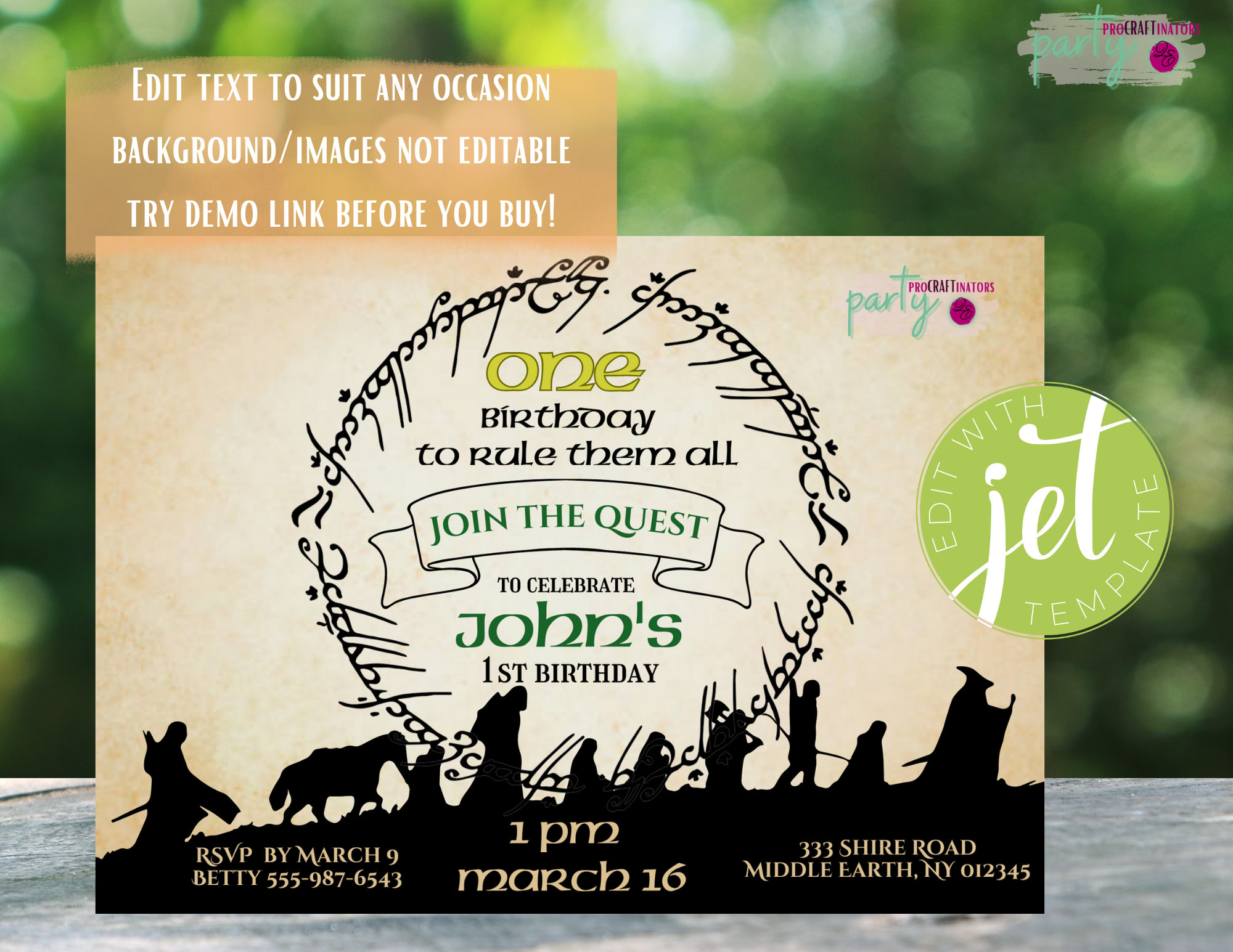 EDITABLE Lord of the Rings Invitation, LOTR, Hobbit, Invite, Digital ...